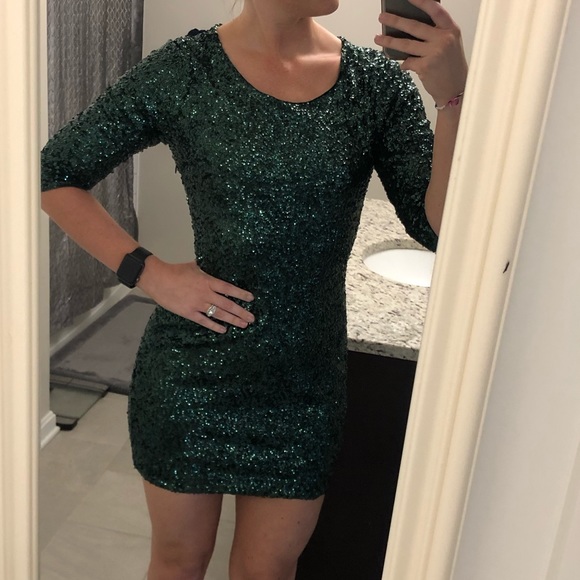 Express | Dresses | Express Green Sequin Open Back Dress | Poshmark
